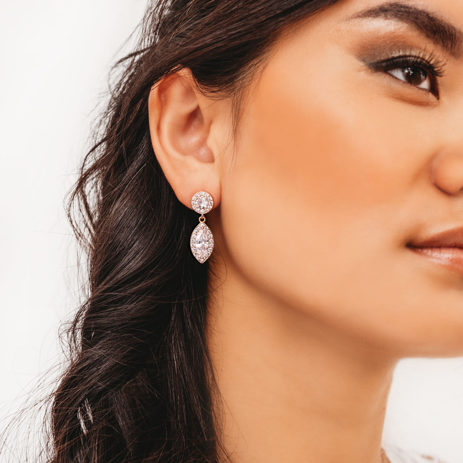 Druppel sparkle oorbellen rose goud | Oorbellen bruid | DRKS