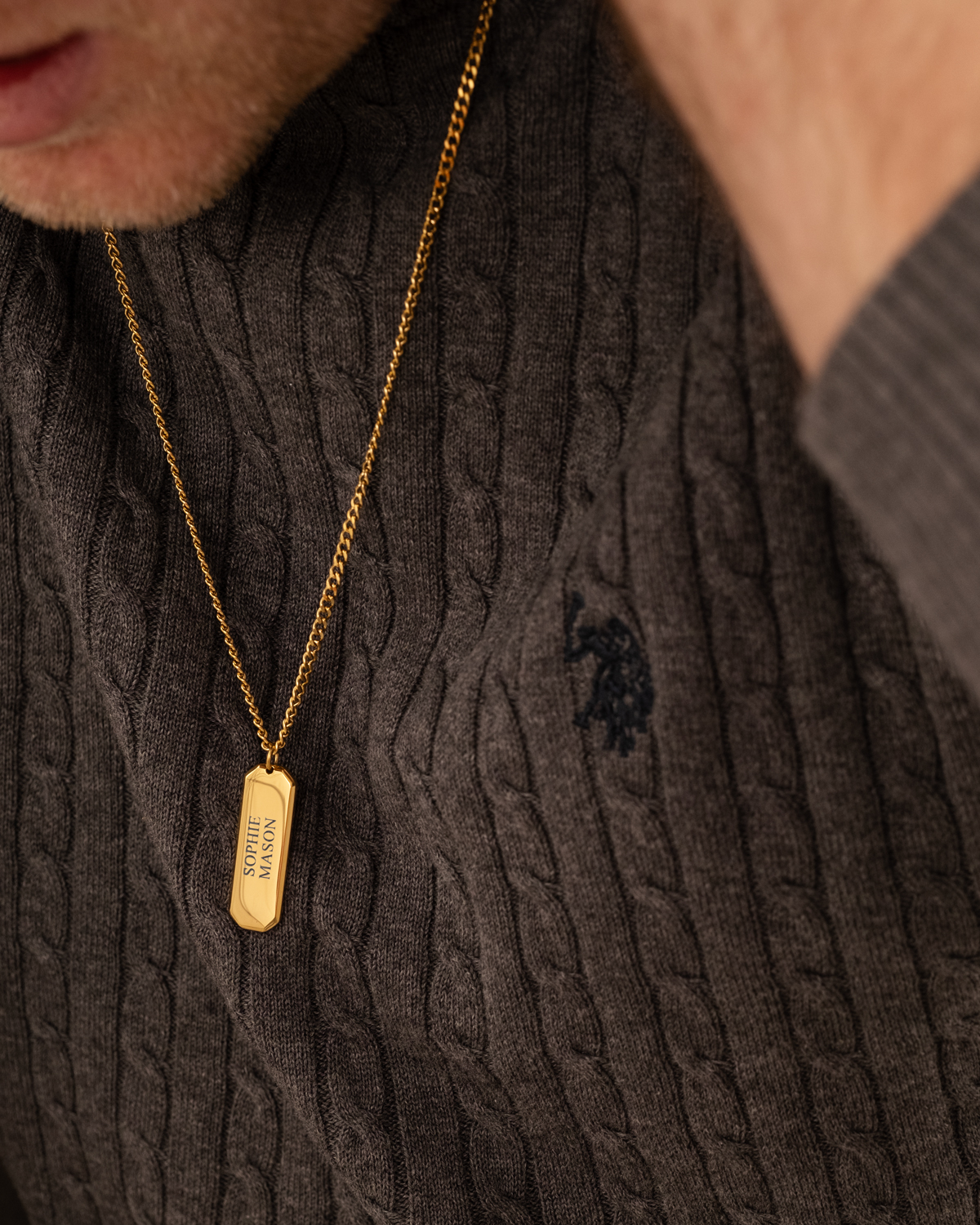 Heren ketting graveerbare bar goudkleurig | Kettingen | DRKS