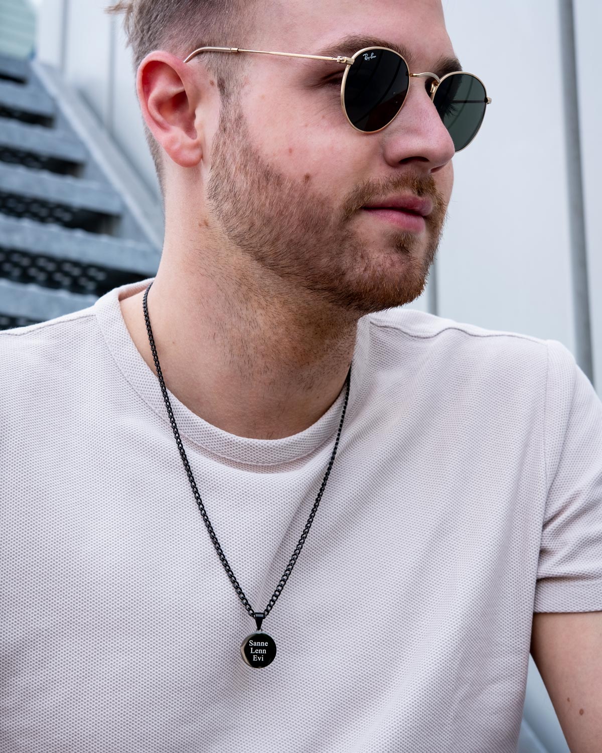 Mannen ketting graveerbare munt zwart | Heren sieraden | DRKS