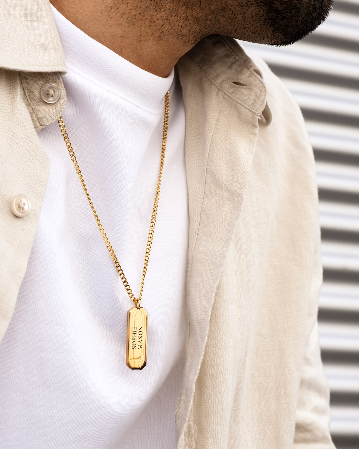 Heren ketting graveerbare bar goudkleurig | Kettingen | DRKS